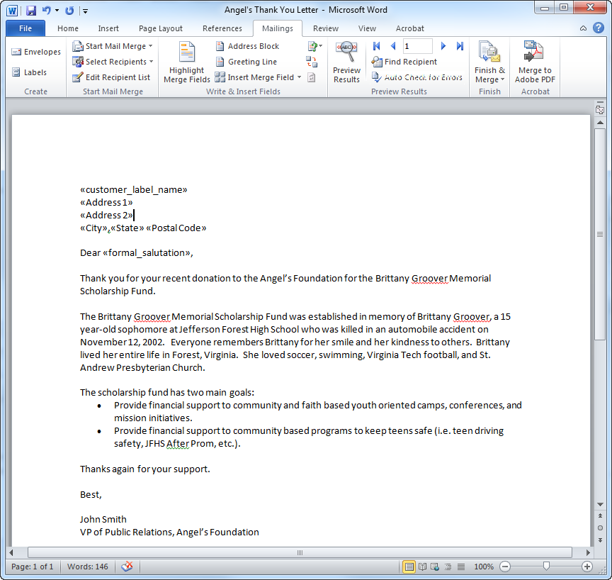 Creating A Mail Merge Standard Letter